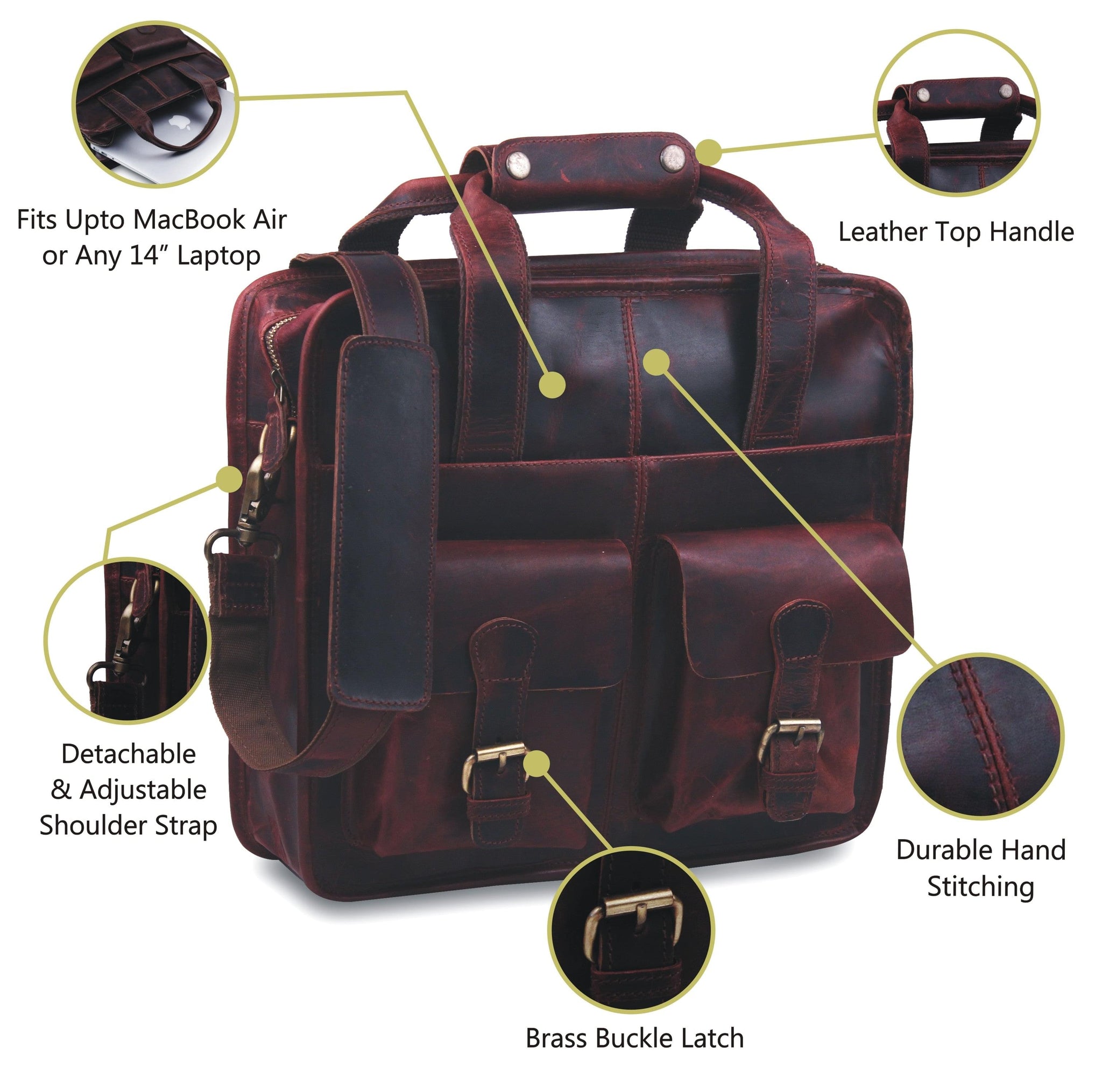 The 14 Inch Buffalo Leather Briefcase Leather satchel Bag for mens ...