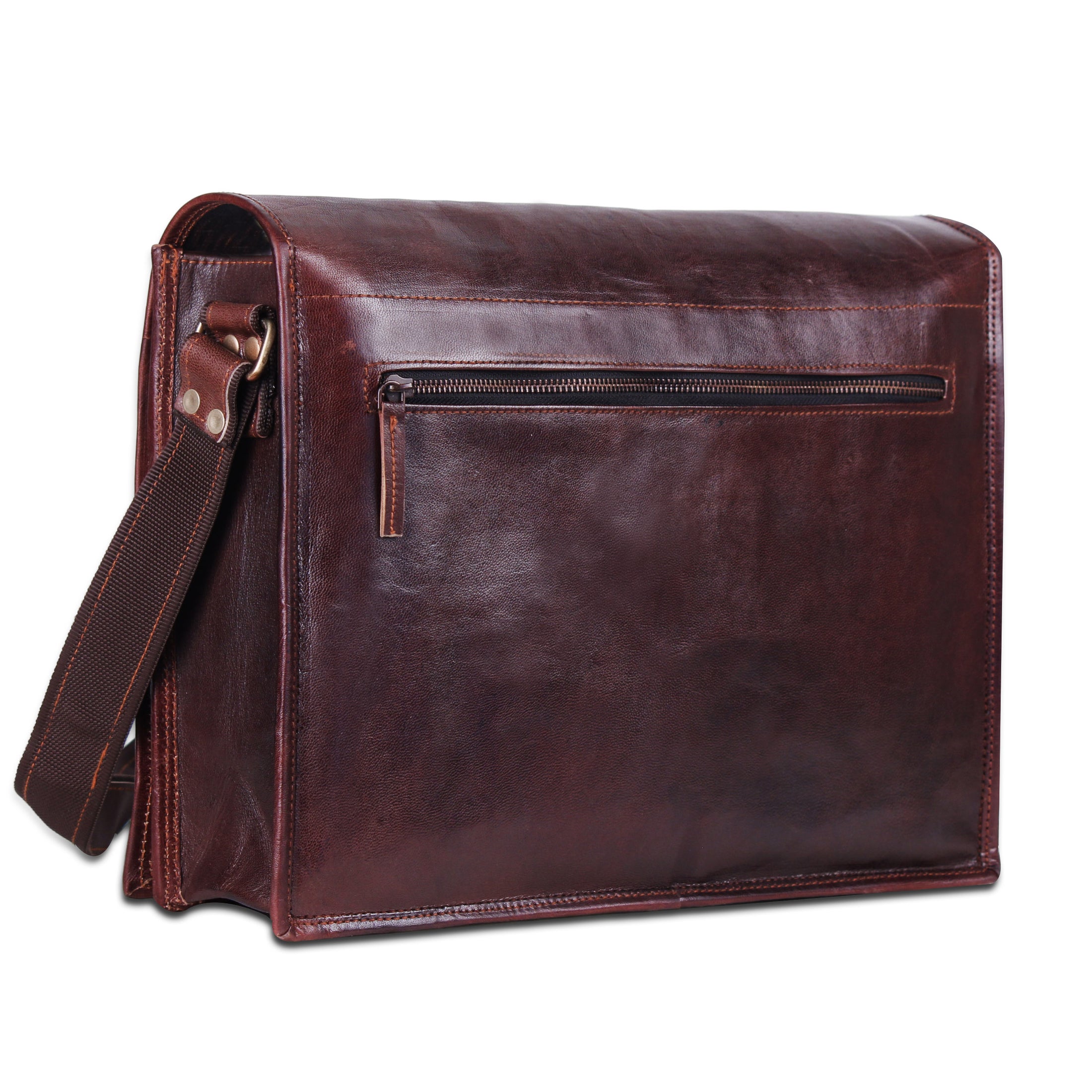 Genuine Leather Unisex Satchel Messenger Briefcase Office Shoulder Bag ...