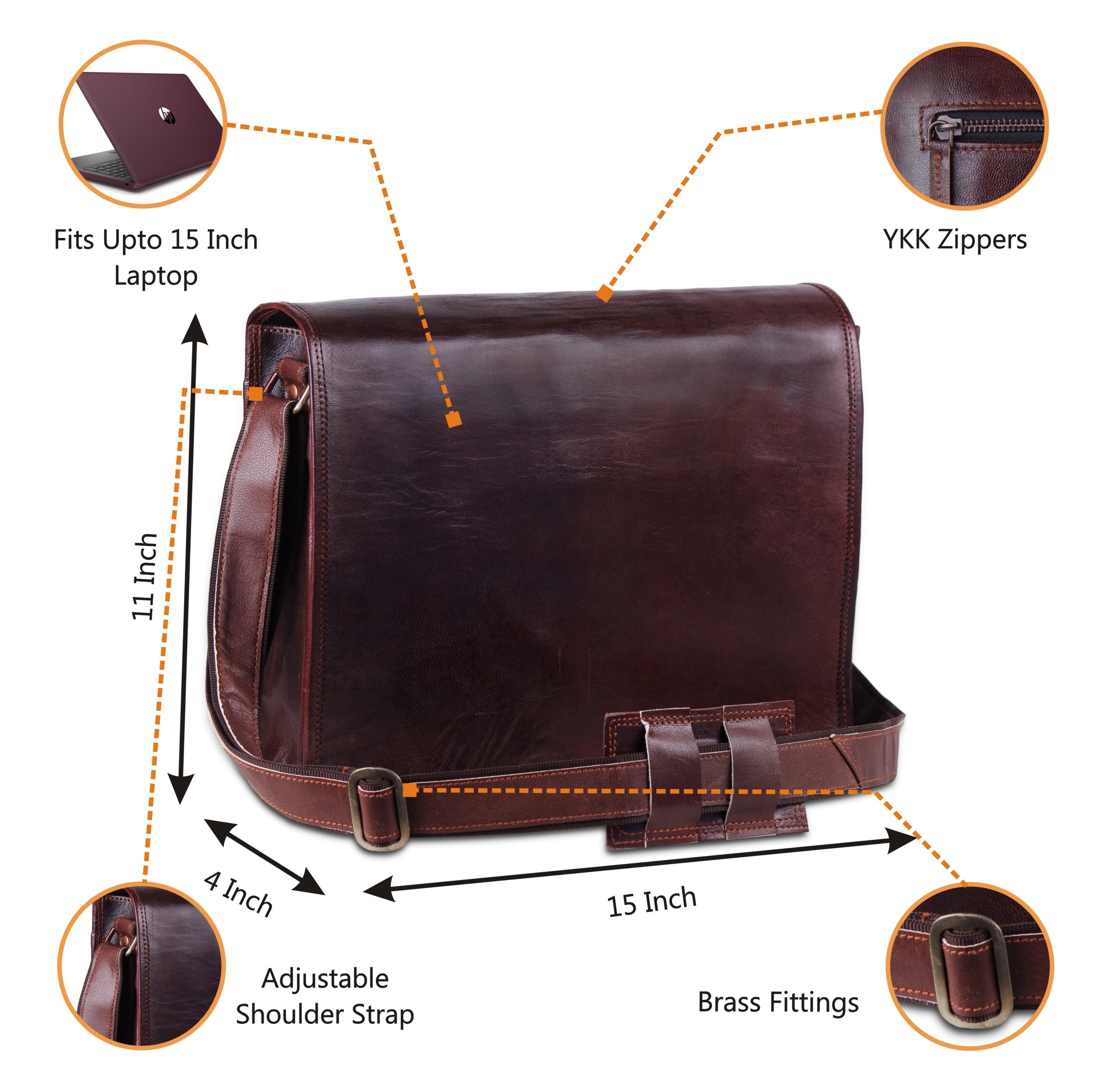 Genuine Leather Unisex Satchel Messenger Briefcase Office Shoulder Bag ...